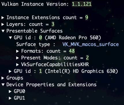 macOS vulkaninfo reports 4 GPUs on a 2-GPU MacBook, unreliable surfaces ...