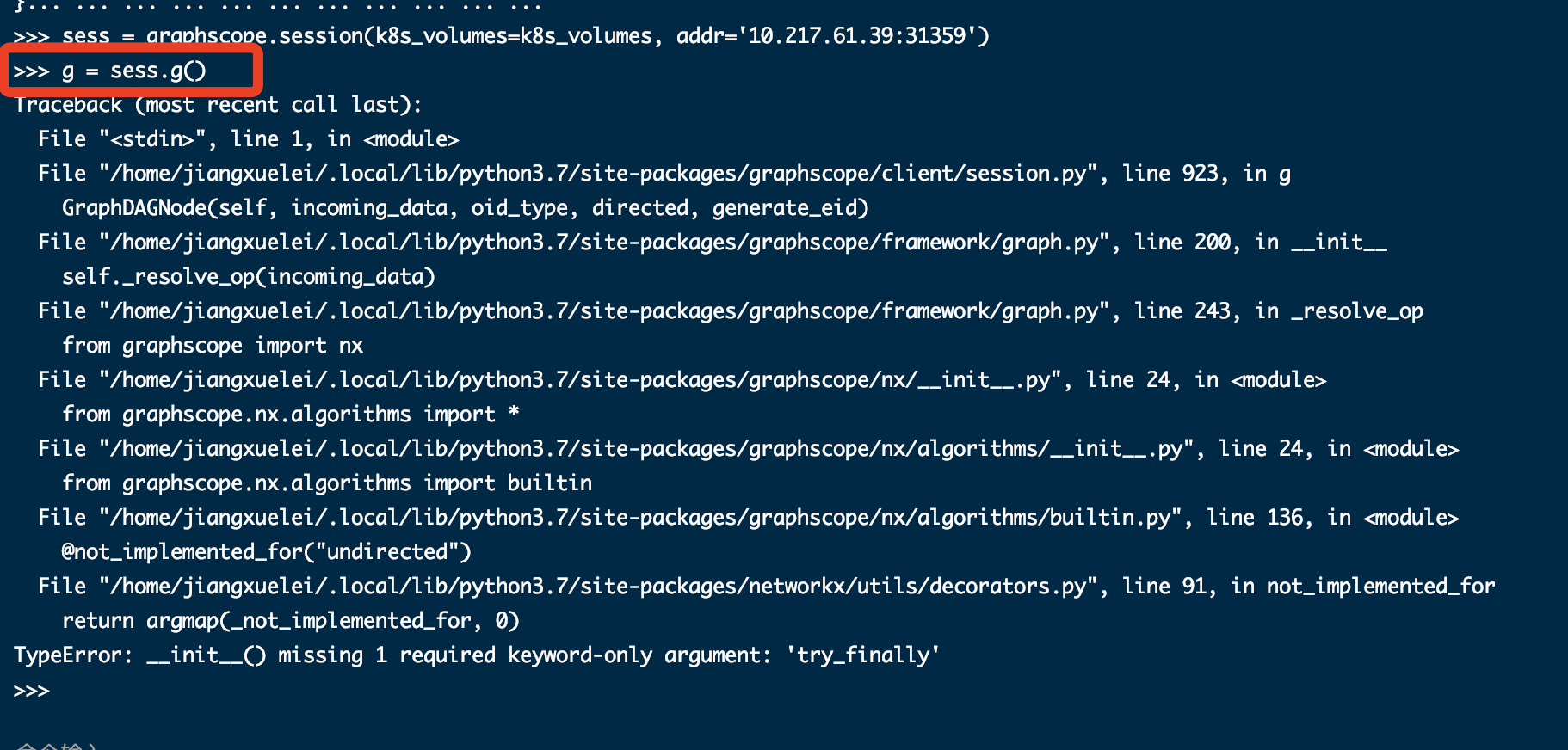 "session.g()" filed · Issue #642 · alibaba/GraphScope · GitHub