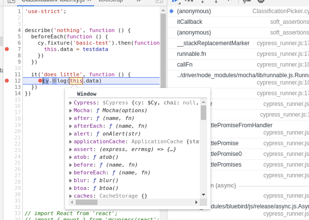 cy.fixture using 'this' context not working as per the documentation ...