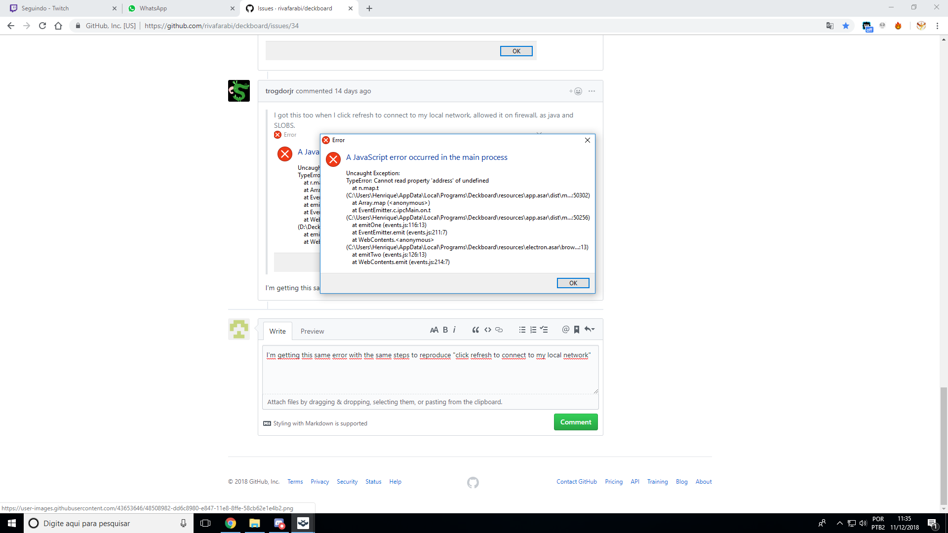 [Error][SLOBS] A JavaScript error occurred in the main process · Issue #34 · rivafarabi ...