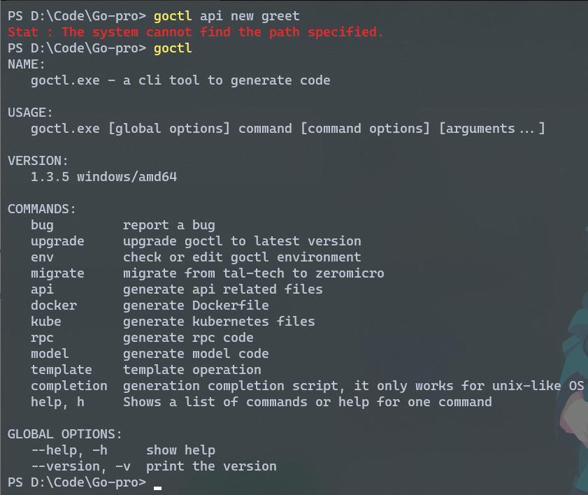 The system reported cannot find the path specified when I used goctl · Issue #1894 · zeromicro ...