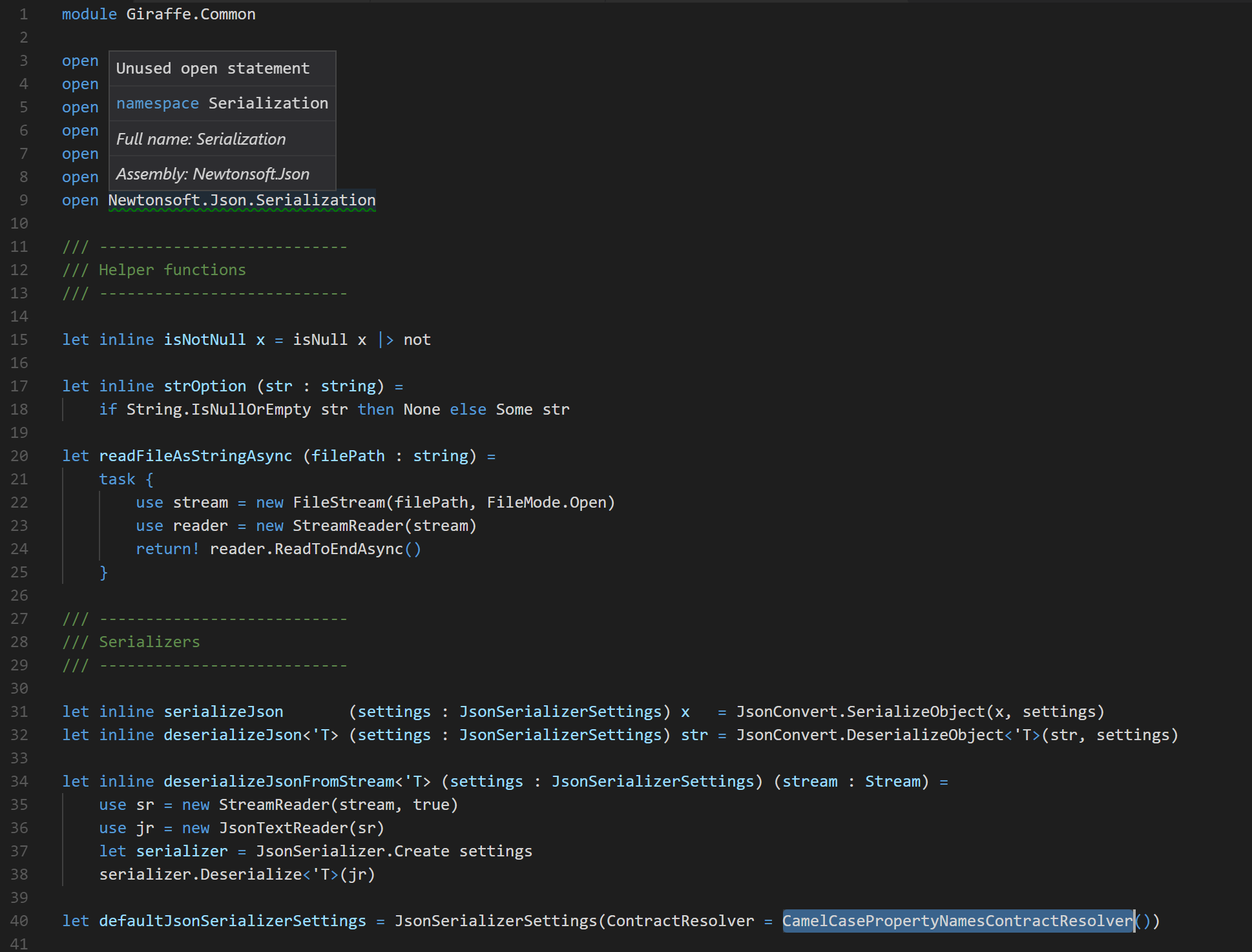 Unused open statement showing wrong information · Issue #670 · ionide/ionide-vscode-fsharp · GitHub