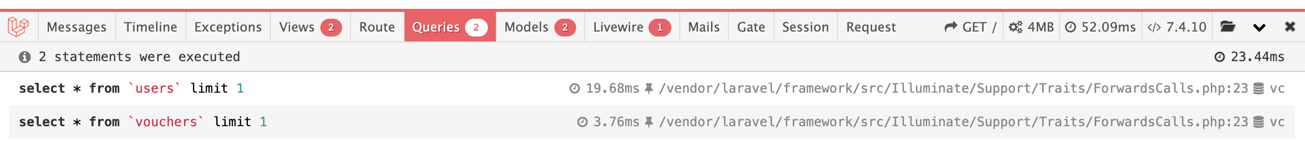 first query time seems to be wrong · Issue #1132 · barryvdh/laravel-debugbar · GitHub