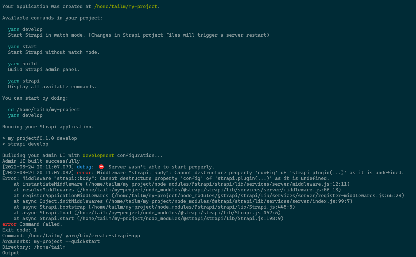 Can not start strapi on version 4.3.5 · Issue #14197 · strapi/strapi · GitHub