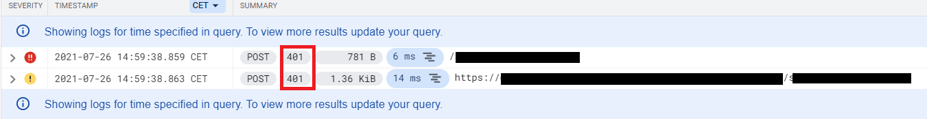 HTTP status code 401 (response_code_detail: "via_upstream") while ...
