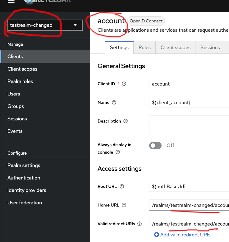 Changing realm id will not update relative URLs in `account-console` client · Issue #17010 ...