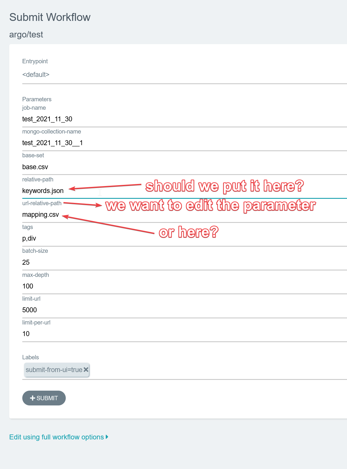 UI: Not intuitive parameter helper text when submitting workflows ...