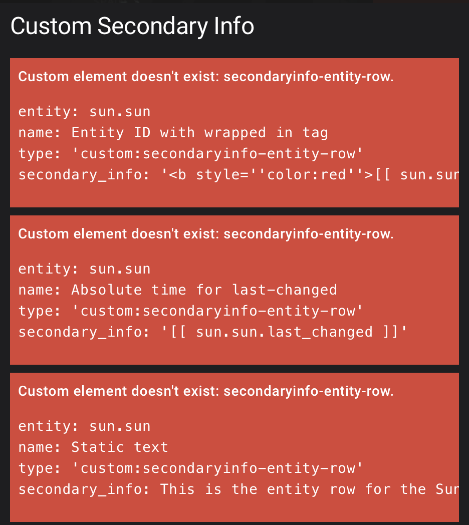 Custom element doesnt exist · Issue #39 · custom-cards/secondaryinfo ... Custom element doesnt exist · Issue #39 · custom-cards/secondaryinfo ...