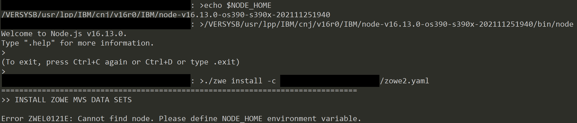 Incorrect error message when running "zwe install" command without node variable defined · Issue ...