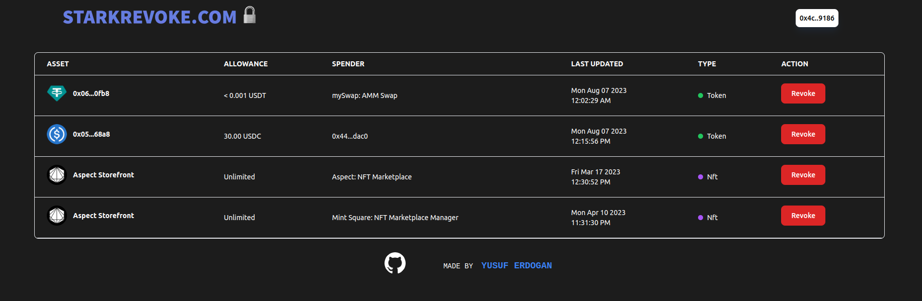 GitHub - yusufferdogan/STARKREVOKE: This Project allows to revoke your ERC20 and ERC721 ...