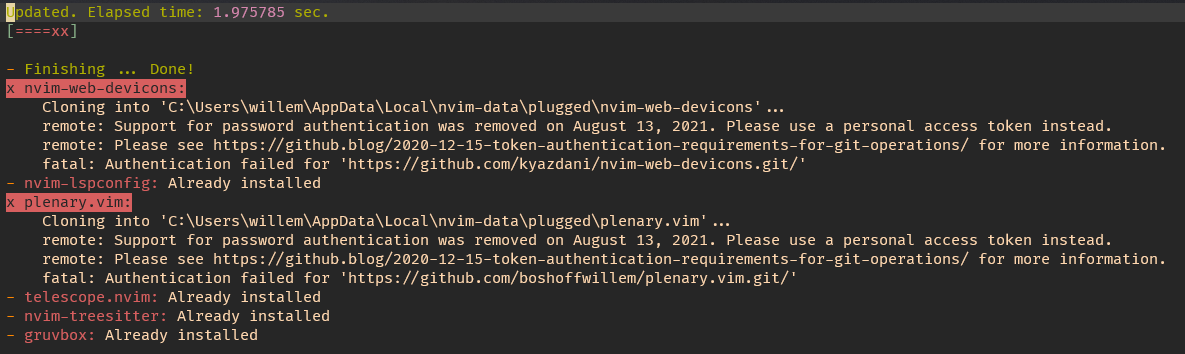 Authentication failed when trying to Plug. · Issue #267 · nvim-lua/plenary.nvim · GitHub