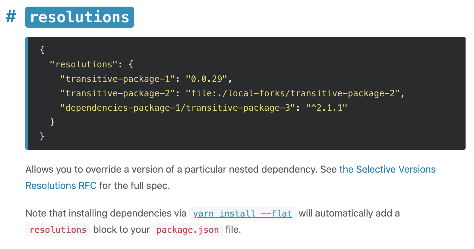 The definition of resolution in the package.json needs to be more ...