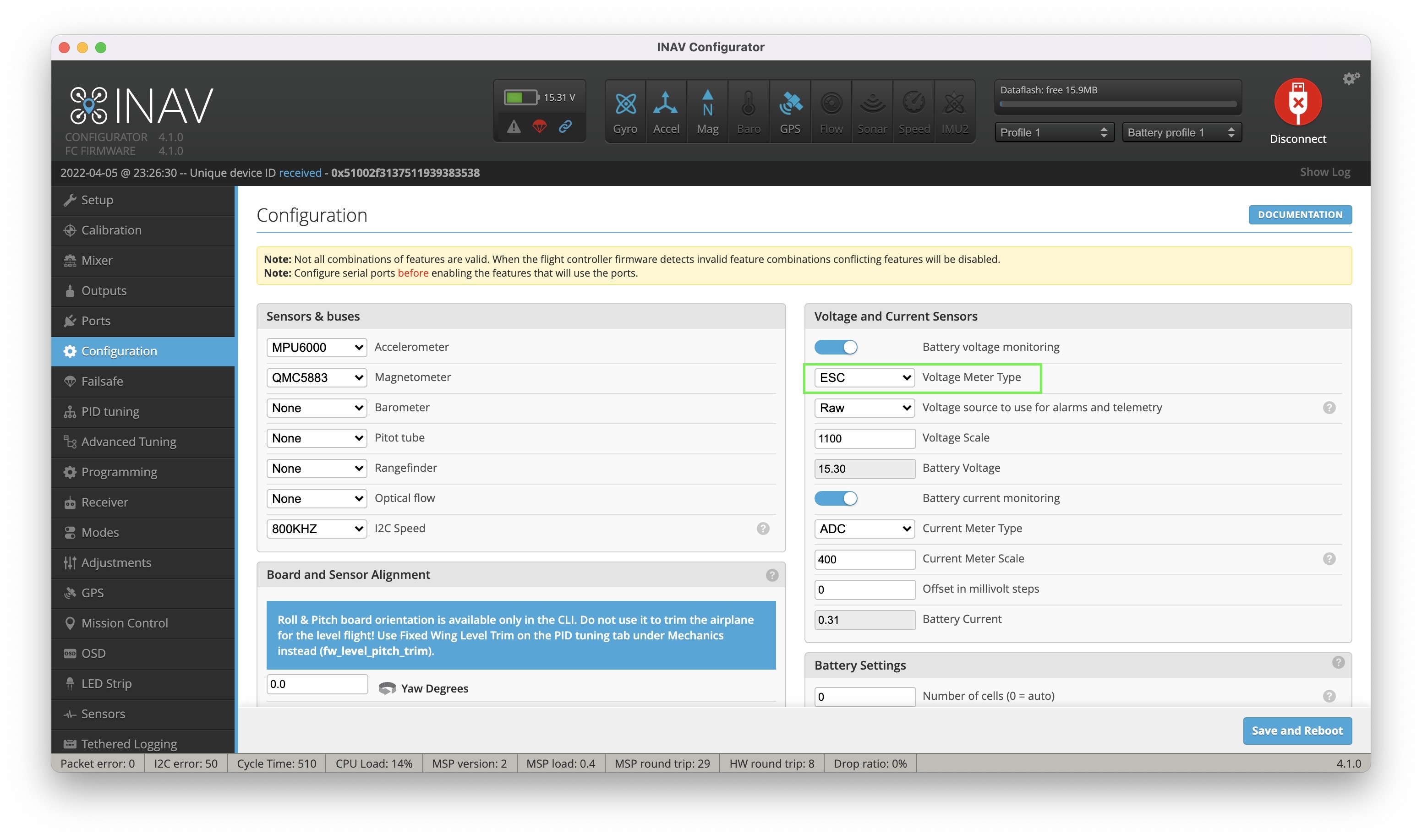 Motors stopped working arbitrarily while enabling Battery Voltage ...