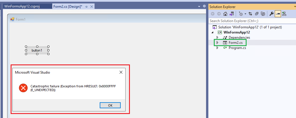 An Error Dialog Pops Up When Saving The Net Framework Project That Is Based On The New Sdk