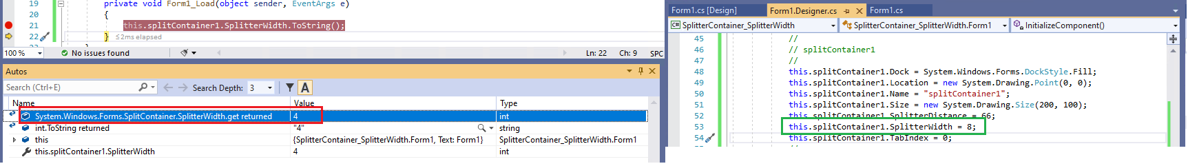 The value of SplitterWidth cannot be set successfully after changing ...