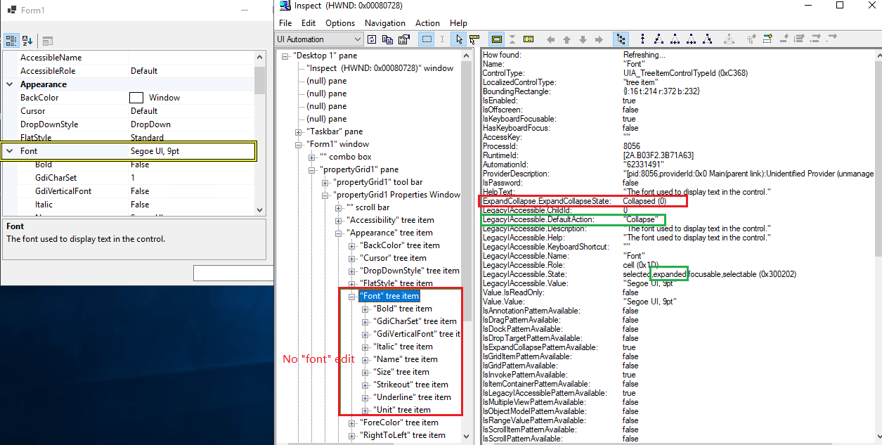 [Inspect]There is no "Font" edit item below "Font" tree item node when ...