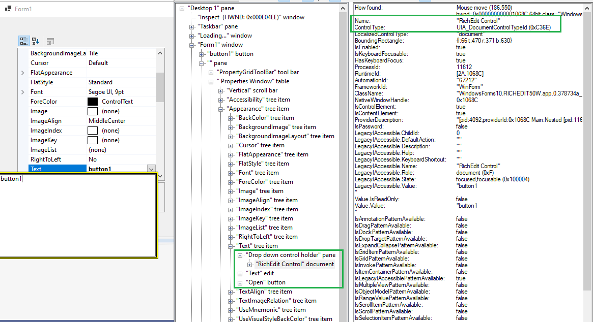 Accessibility [Inspect]: Cannot find the RichEdit control of the "Text" property in UIA ...