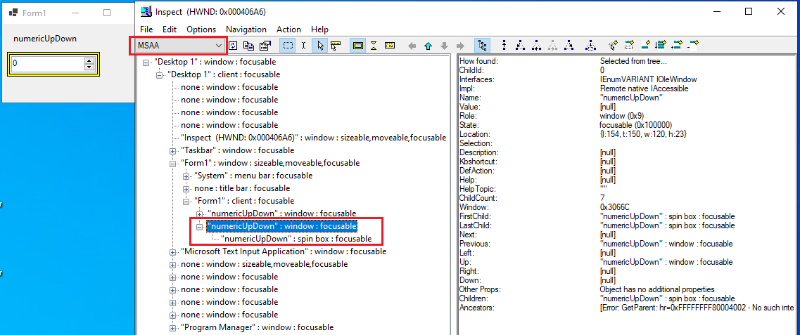 [Accessibility]Inspect: The MSAA structure of NumericUpdown/DomainUpDown in Core is missing some ...