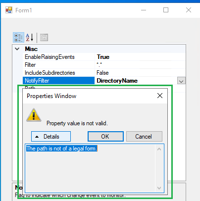 No warning dialog pops up when changing the value of the NotifyFilter ...