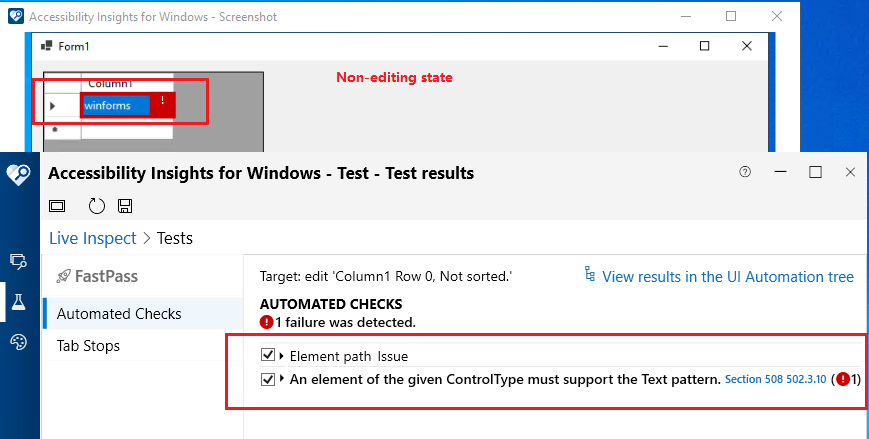 [Accessibility] An element of the given ControlType must support the ...
