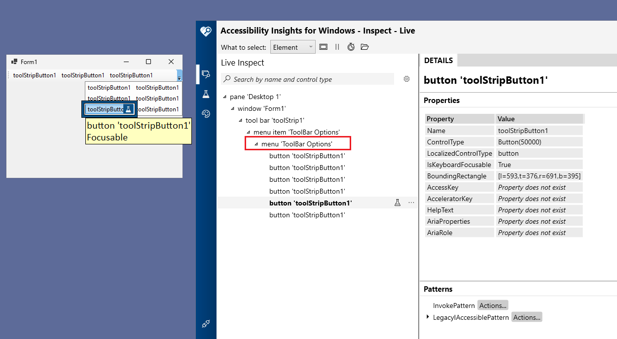 ToolStrip overflow menu is visible in UI Automation tree in Content View · Issue #9384 · dotnet ...