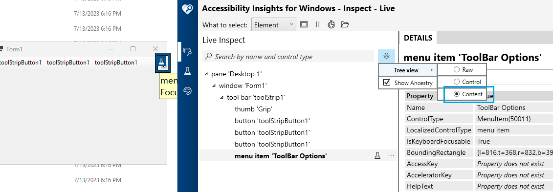 ToolStrip overflow menu is visible in UI Automation tree in Content View · Issue #9384 · dotnet ...