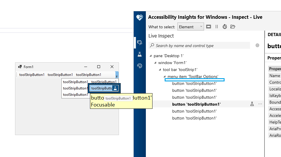 ToolStrip overflow menu is visible in UI Automation tree in Content View · Issue #9384 · dotnet ...