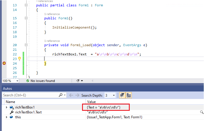 Cannot get the expected result when set "\r\n" to RichTextBox.Text ...