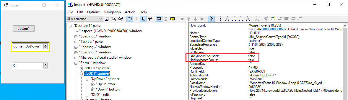 [Accessibility] The values of IsKeyboardFocusable and HasKeyboardFocus fields are incorrect for ...