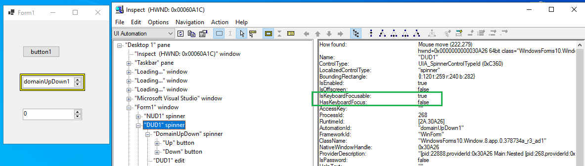 [Accessibility] The values of IsKeyboardFocusable and HasKeyboardFocus fields are incorrect for ...