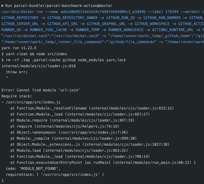 Cannot find module url-join · Issue #25 · parcel-bundler/parcel-benchmark-action · GitHub