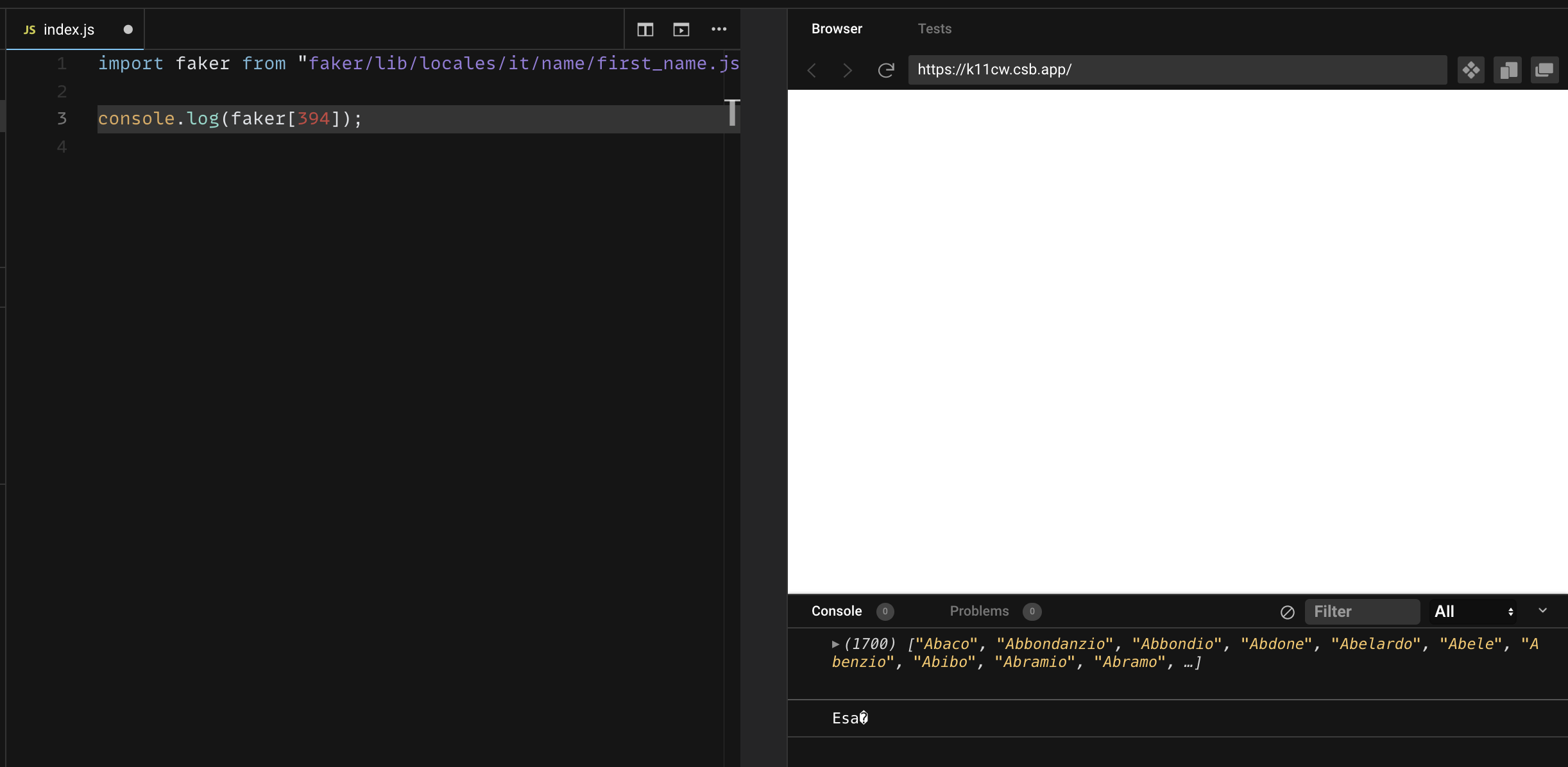 Error when using faker module with parcel: "@parcel/transformer-js ...