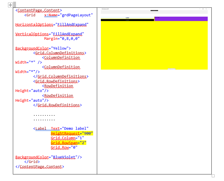 [Bug] [Grid] Label "HeightRequest" value is not applied in grid cell when we span the row on ...