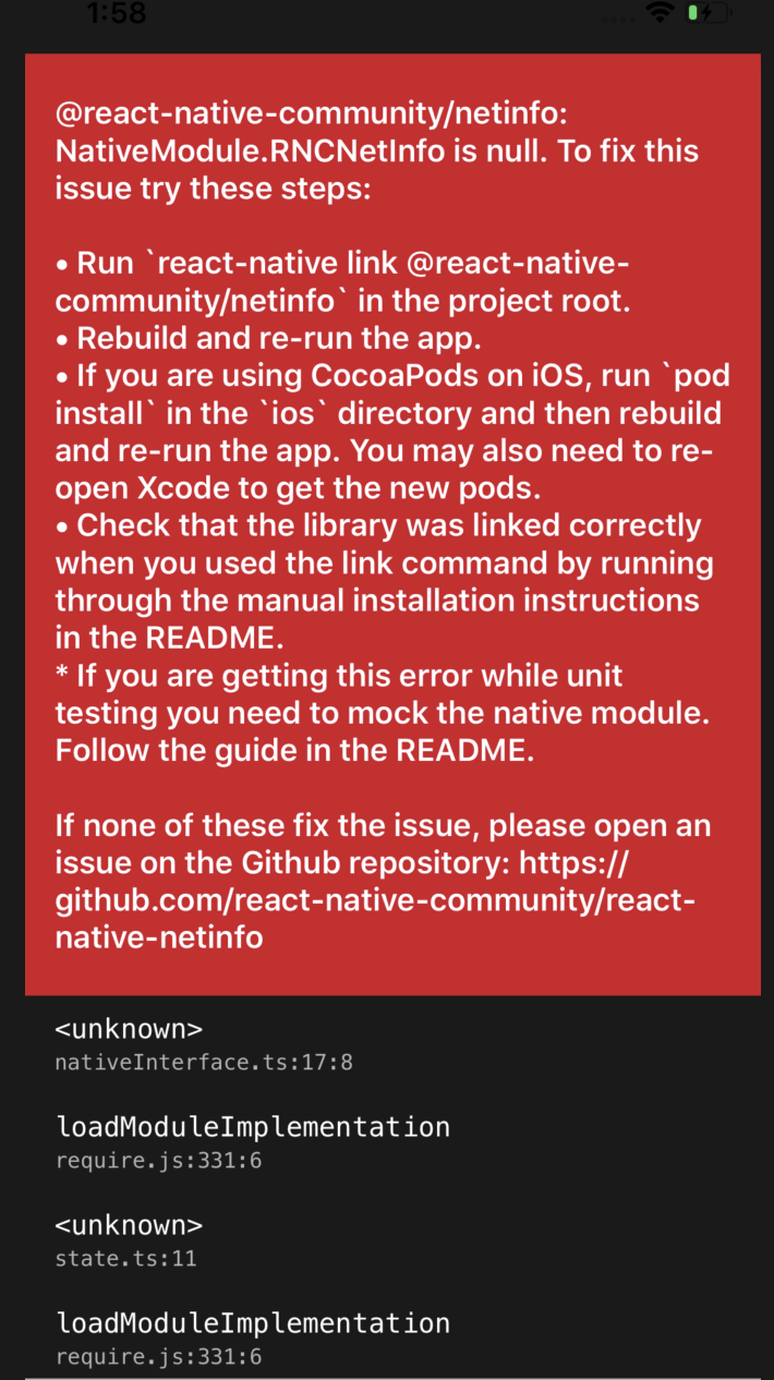 Nativemodulerncnetinfo Is Null Event With Latest Version 413 · Issue 158 · React Native
