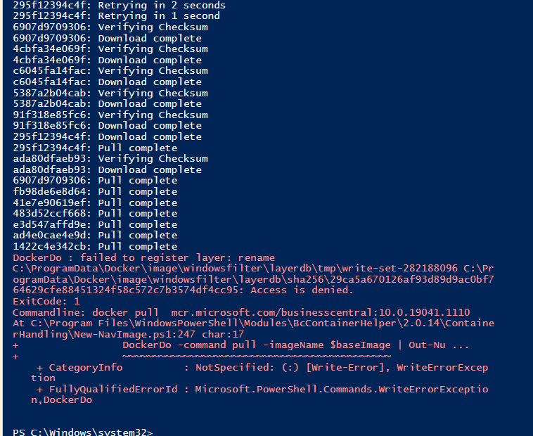 Getting the error : Access is denied ,error code:1 · Issue #2009 · microsoft/navcontainerhelper ...