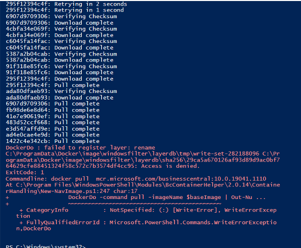 Getting the error : Access is denied ,error code:1 · Issue #2009 · microsoft/navcontainerhelper ...