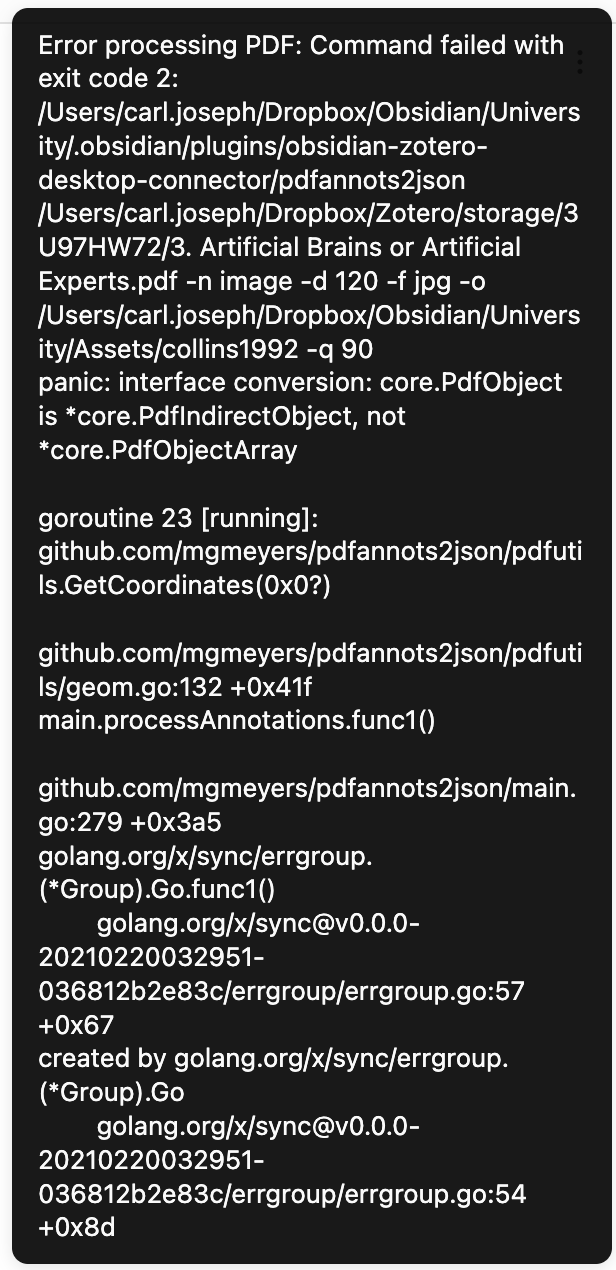 Error: Import failed Exit Code 2 · Issue #133 · mgmeyers/obsidian-zotero-integration · GitHub