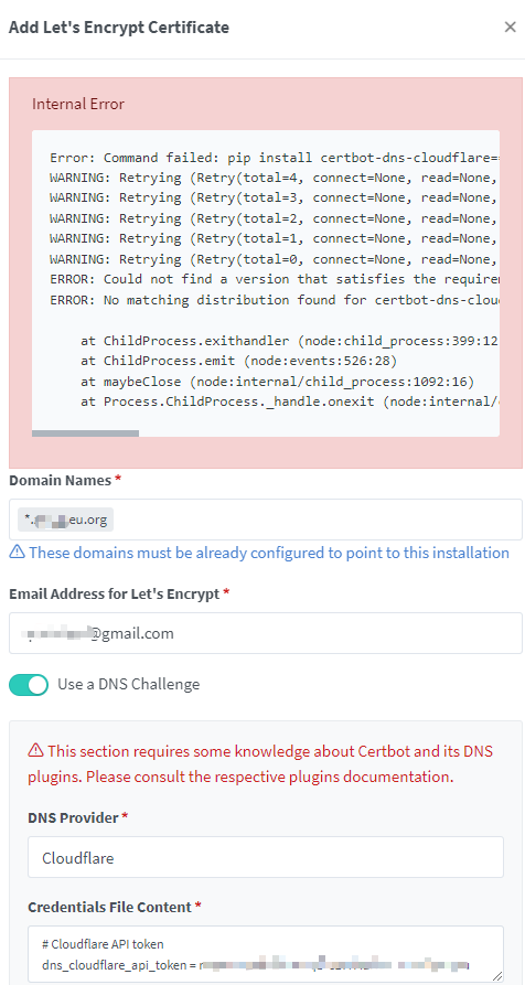 Internet Error When Add Lets Encrypt Certificate · Issue 3198 · Nginxproxymanagernginx Proxy