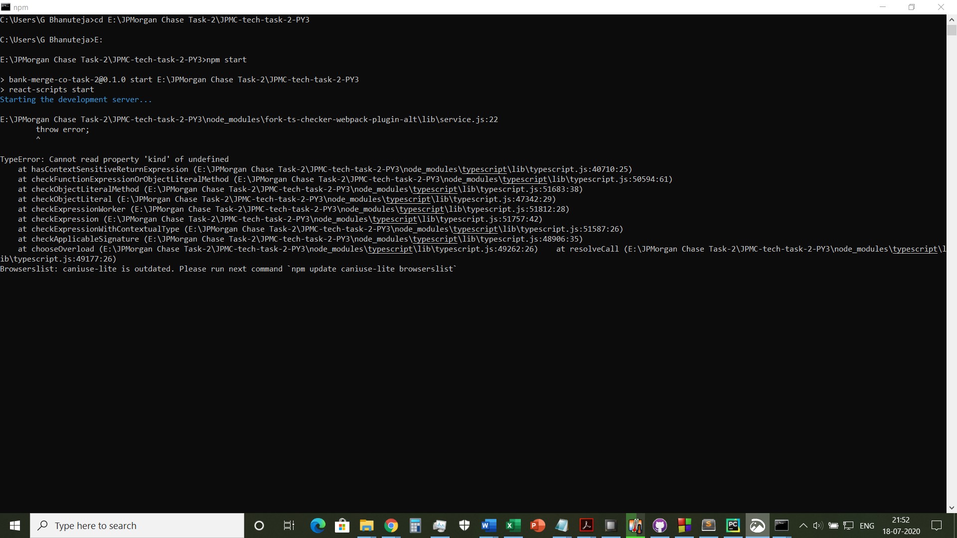 TypeError in App.tsx when I type " start npm " - Even though I have made changes as shown in pdf ...