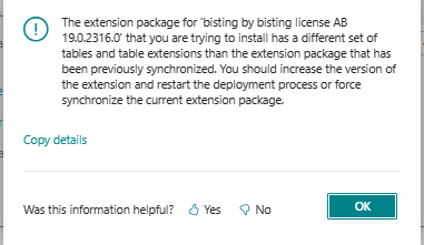 The extension package that you are trying to install has a different ...