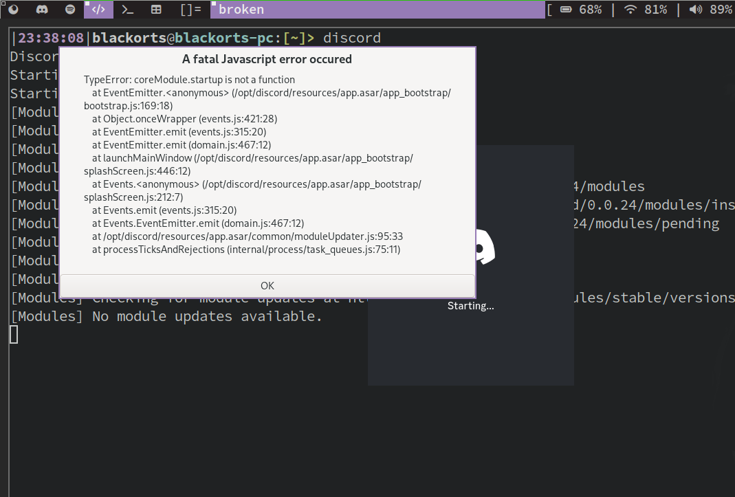 Error When Starting Discord In Arch Linux Coremodule Startup Is Not A Function · Issue 271
