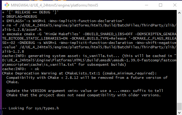 Stuck on "Looking for sys/types.h" when running HTML5Setup.sh · Issue #91 · UnrealEngineHTML5 ...