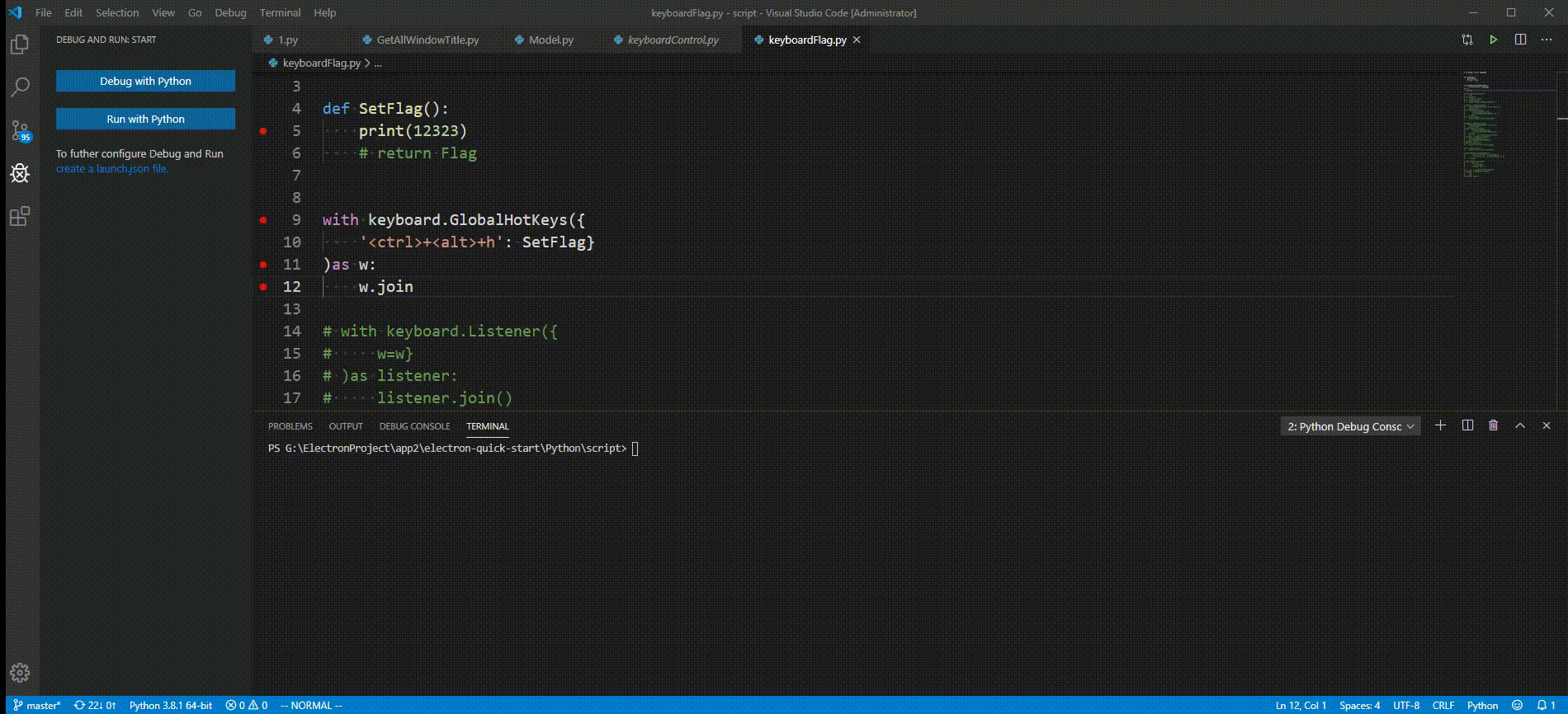 I am use GlobalHotKeys it's neither error nor print(12323) I don't ...