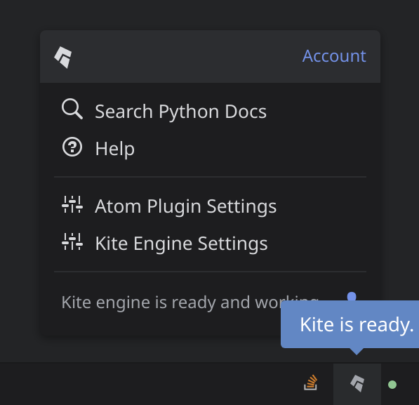 Could not find any application or handler for atom://settings-view/show-package?package=kite ...