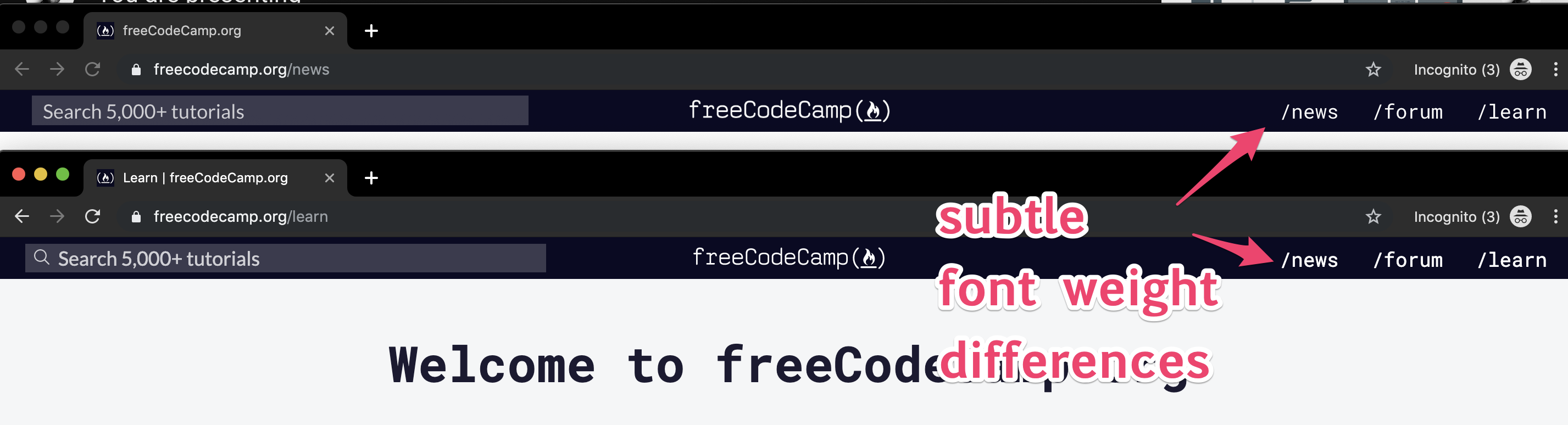 font should look the same on /news and /learn · Issue #37701 · freeCodeCamp/freeCodeCamp · GitHub