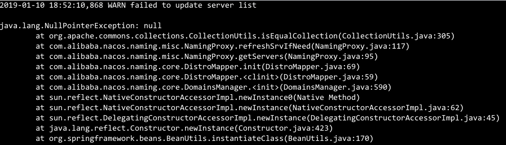 Always print a NPE log at start · Issue #609 · alibaba/nacos · GitHub