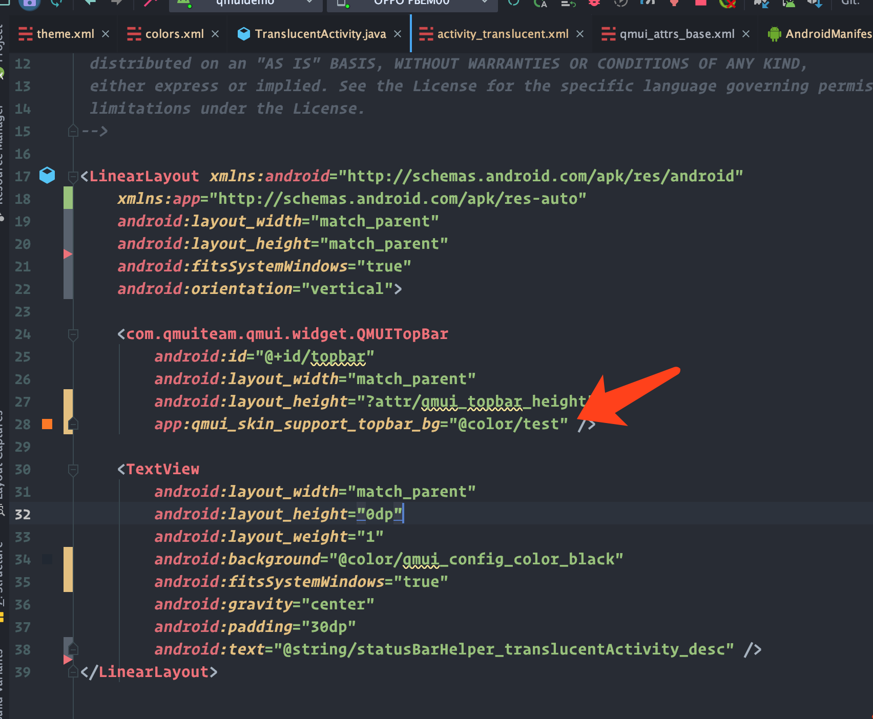 2.0对QMUITopBar怎么设置背景颜色啊 · Issue #805 · Tencent/QMUI_Android · GitHub