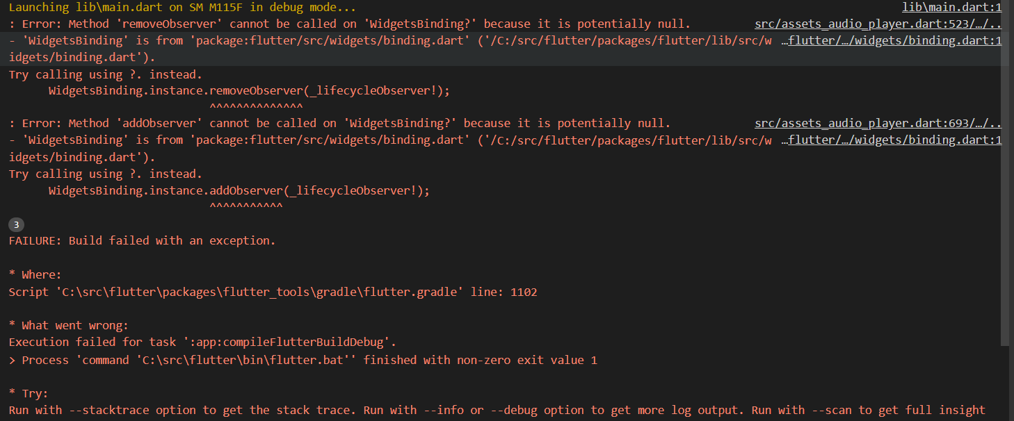 Error: Method 'removeObserver' cannot be called on 'WidgetsBinding?' because it is potentially ...