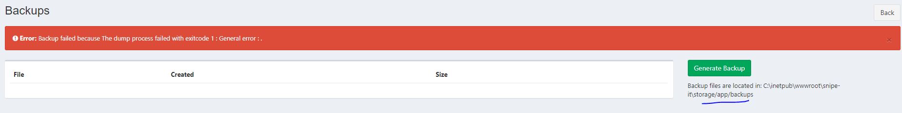 Cannot Generate Backup · Issue #6527 · grokability/snipe-it · GitHub