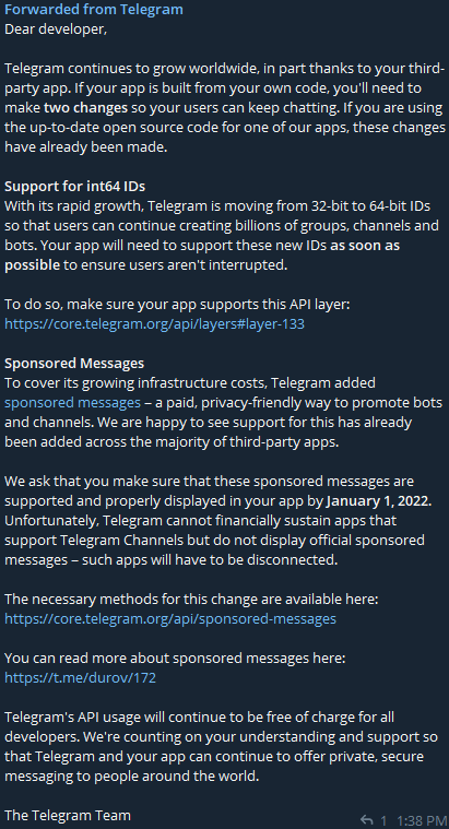 Change type of Telegram Id · Issue #1043 · TelegramBots/Telegram.Bot · GitHub